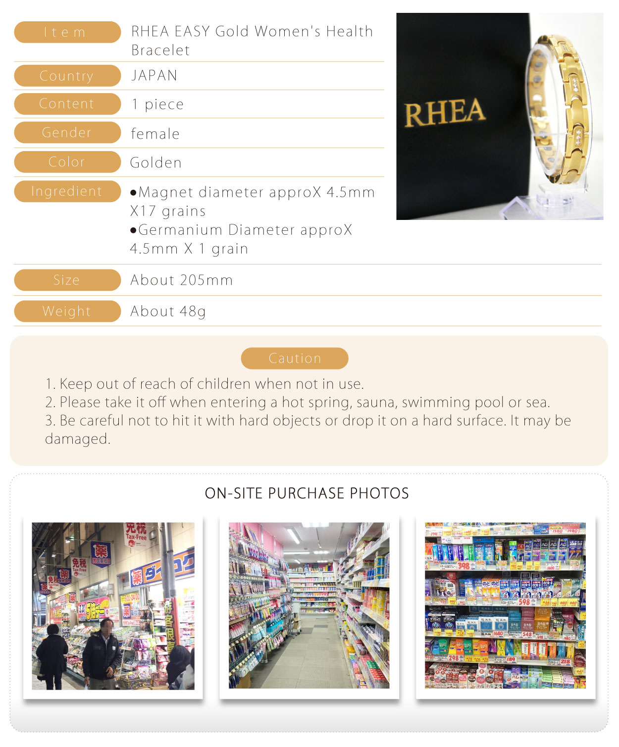 RHEA EASY Gold Women's Health Bracelet - JP drugstore