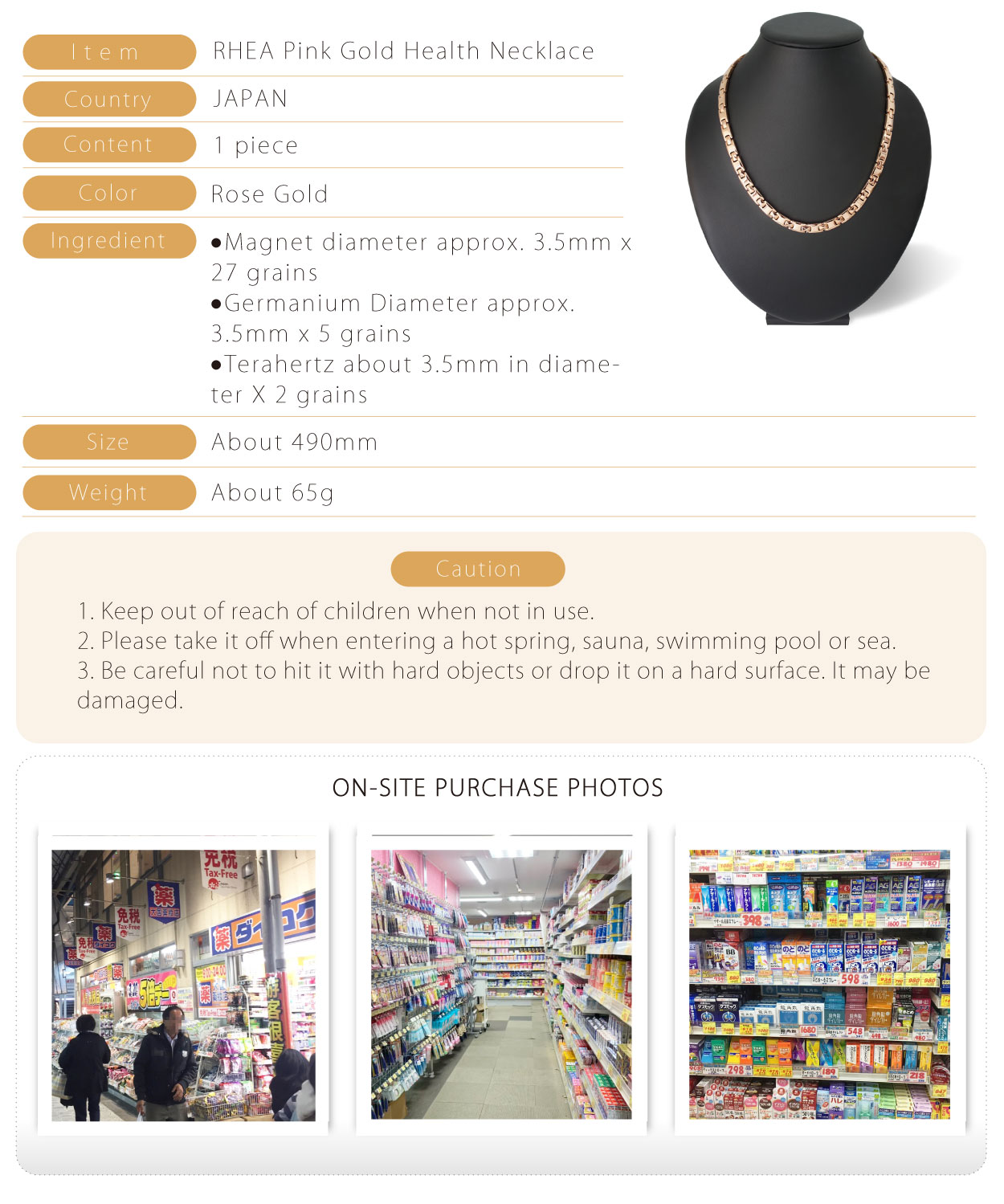 RHEA Pink Gold Health Necklace - JP drugstore