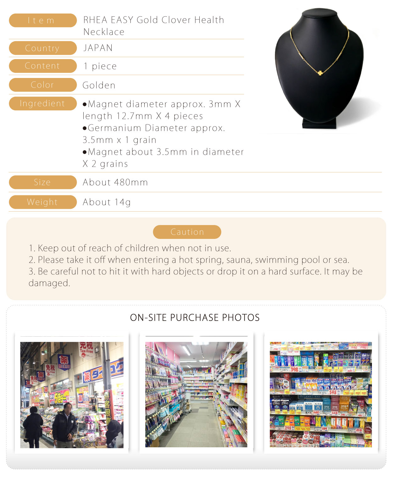 RHEA EASY Gold Clover Health Necklace - JP drugstore