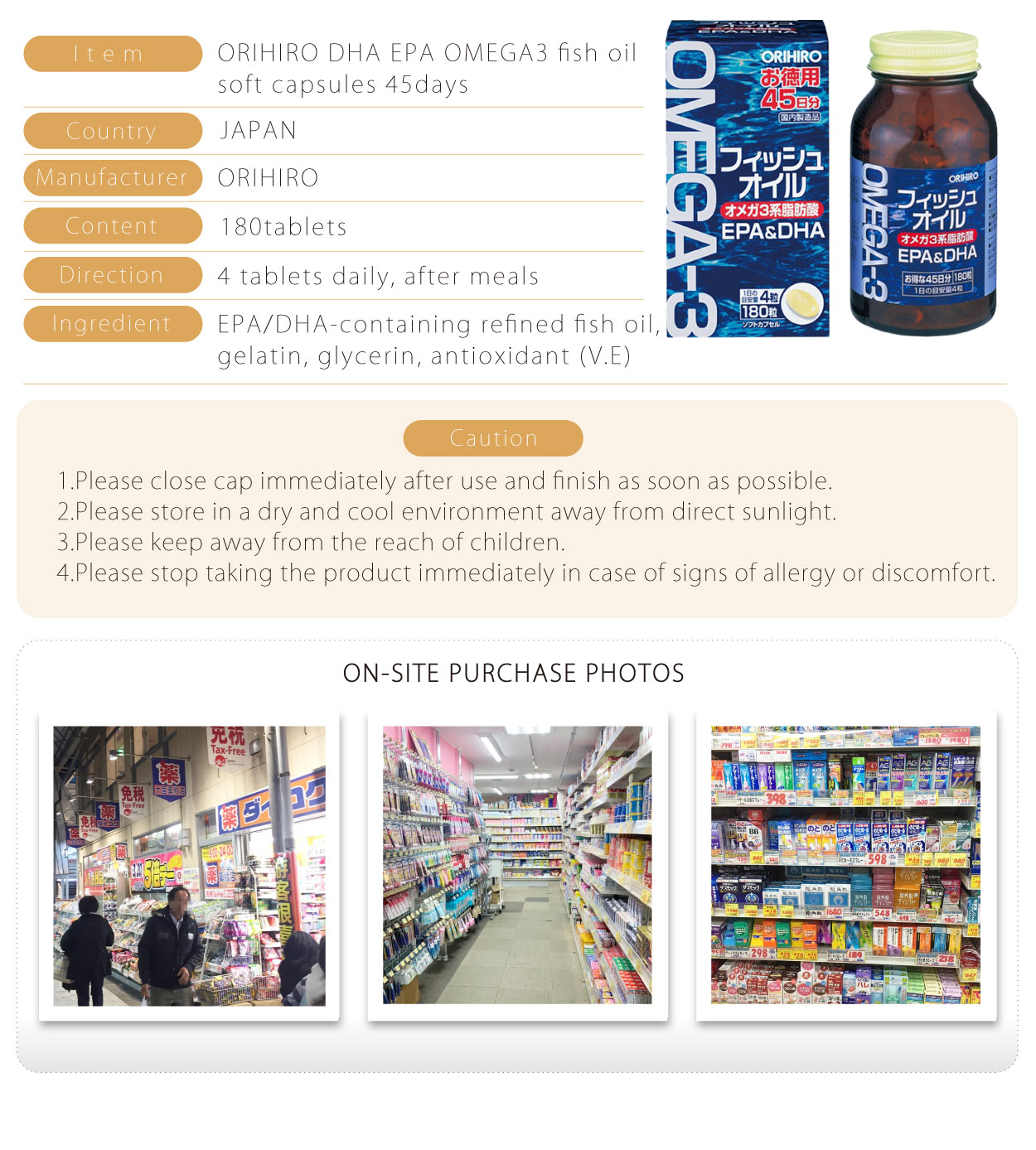 ORIHIRO DHA EPA OMEGA3 fish oil soft capsules 45days - JP drugstore