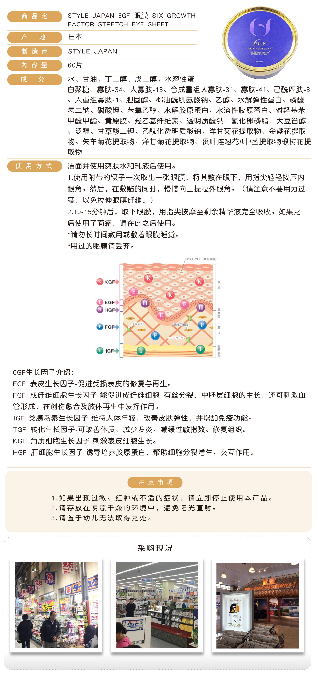 STYLE JAPAN 6GF 眼膜 SIX GROWTH FACTOR STRETCH EYE SHEET - JP drugstore